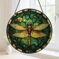 Botanical Dragonfly Glass Suncatcher Window Hanging Decor, Teal Floral ...