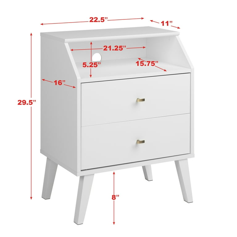 Prepac milo mid century modern 2 drawer tall nightstand in white store