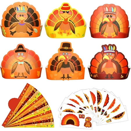 36 Pieces Thanksgiving Paper Turkey Hat for Kids Adjustable Paper Crown ...