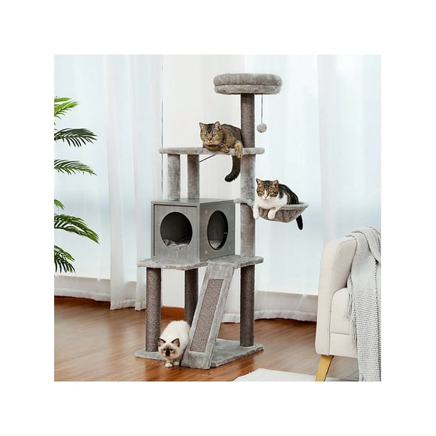 Wooden Cat Tree 4 Levels Platform for Large Cats Featuring with Fully ...