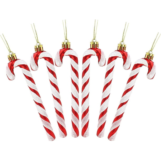 6pcs Pack of 13cm Glitter Candy Cane Christmas Tree Decorations (Red ...