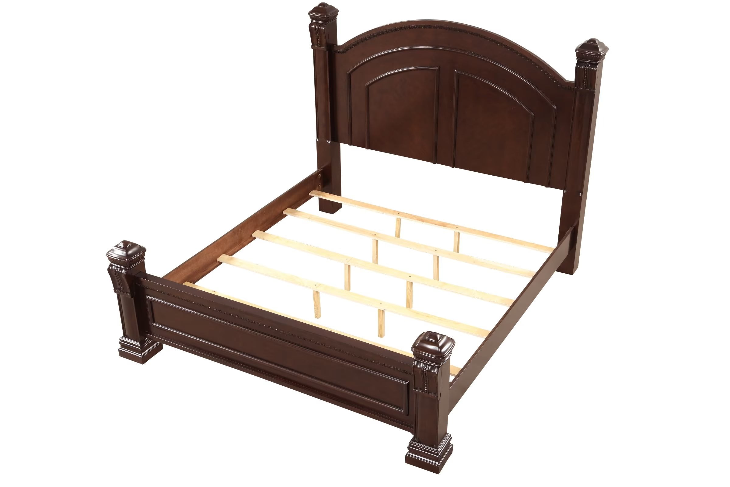 King Size Bed Frame, Solid Wood Platform Bed with Traditional Headboard ...