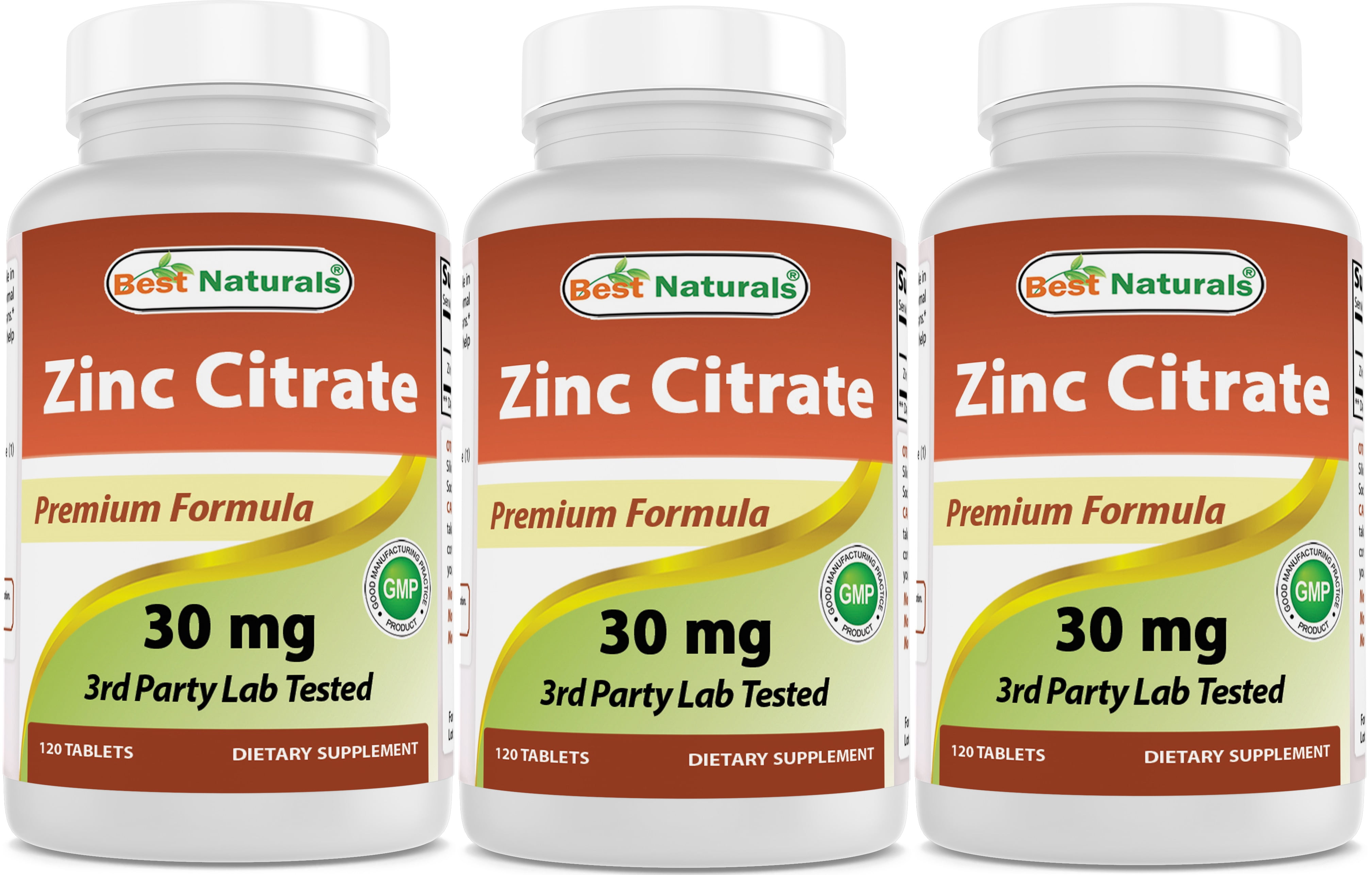 3 Pack Best Naturals Zinc Citrate 30 mg 120 Tablets | Immune Support ...