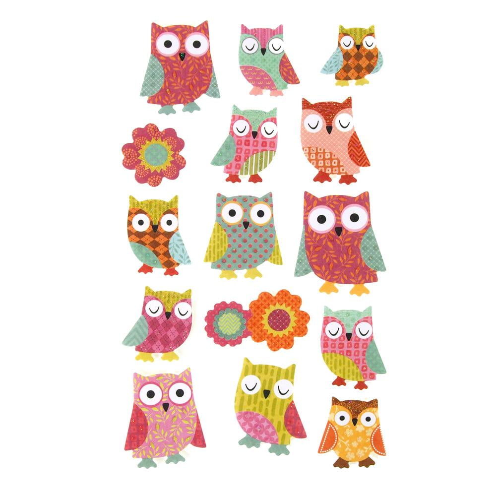 Glitter Owls Soft-Touch Stickers, Assorted, 15-count - Walmart.com