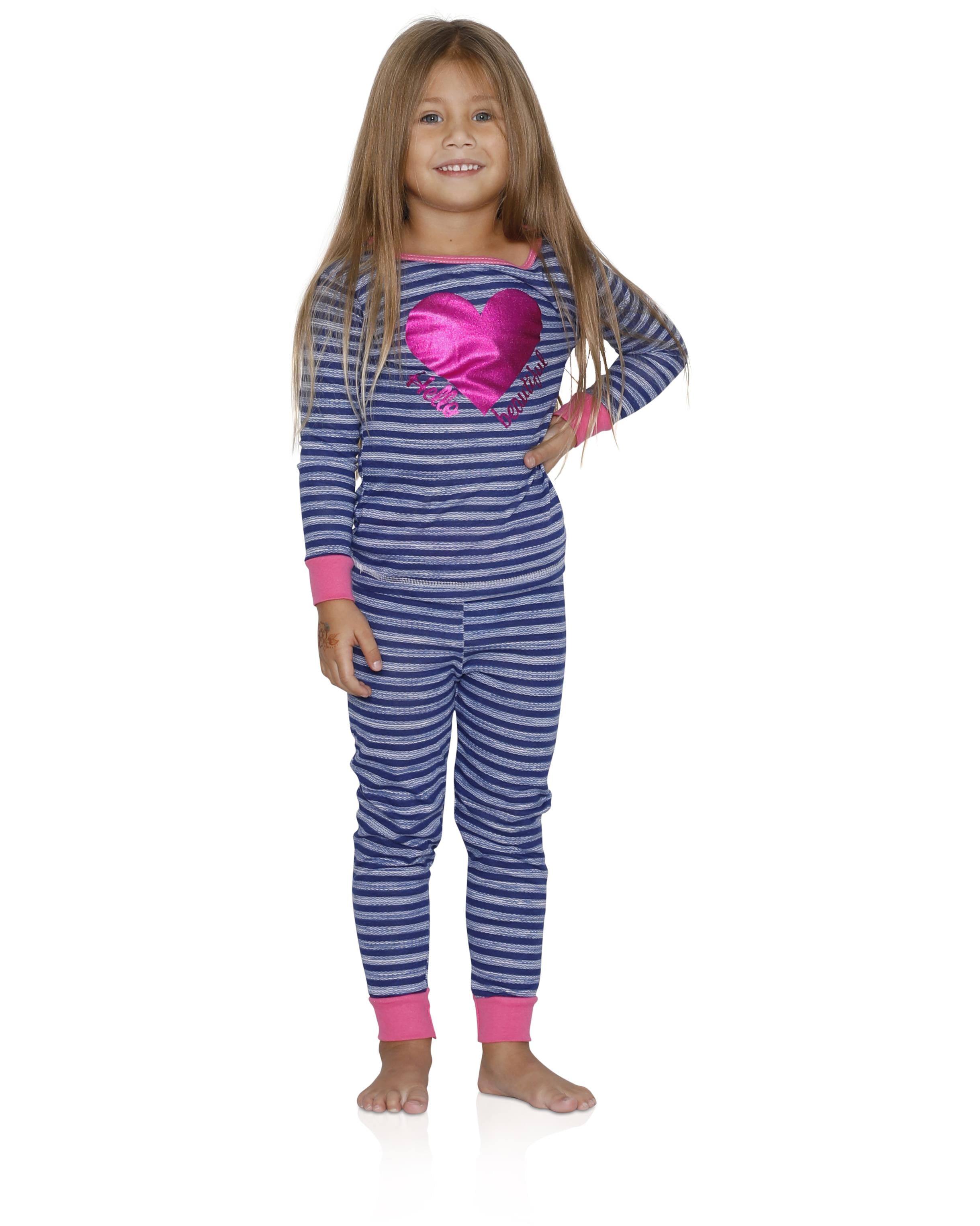 Cozy Couture Girls' 2 Piece Hello Beautiful Navy Cotton Pajamas ...