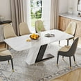 POVISON 71" Modern Luxury White Rectangular Dining Table with Glossy ...