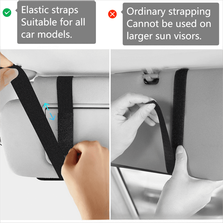 Car Sun Visor Organizer Multi Pocket Visor Organizer Storage Pouch for Cars SUVs Trucks with Double Zippers Elastic Bands Glasses Clip