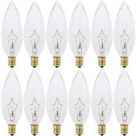 Kor Pack 12 25 Watt Ctc Clear Candelabra Base E12 Straight Torpedo Tip 120v Incandescent ...