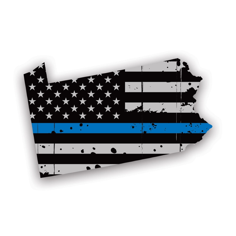 Distressed Pennsylvania State Shaped Subdued US Flag Thin Blue Line ...