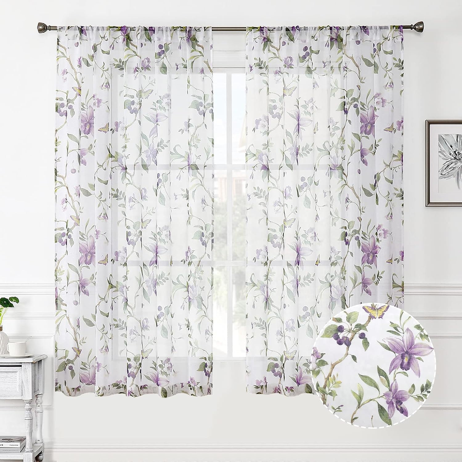 Click here for Robuoc Floral Sheer Curtains Purple Cherry Flower... prices