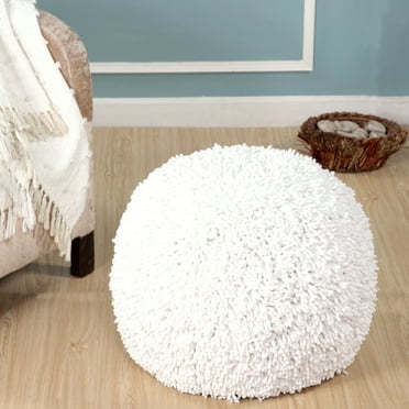 LR Home Fluffy Faux Fur White Polyester Indoor Pouf 18" x 14" - Walmart.com
