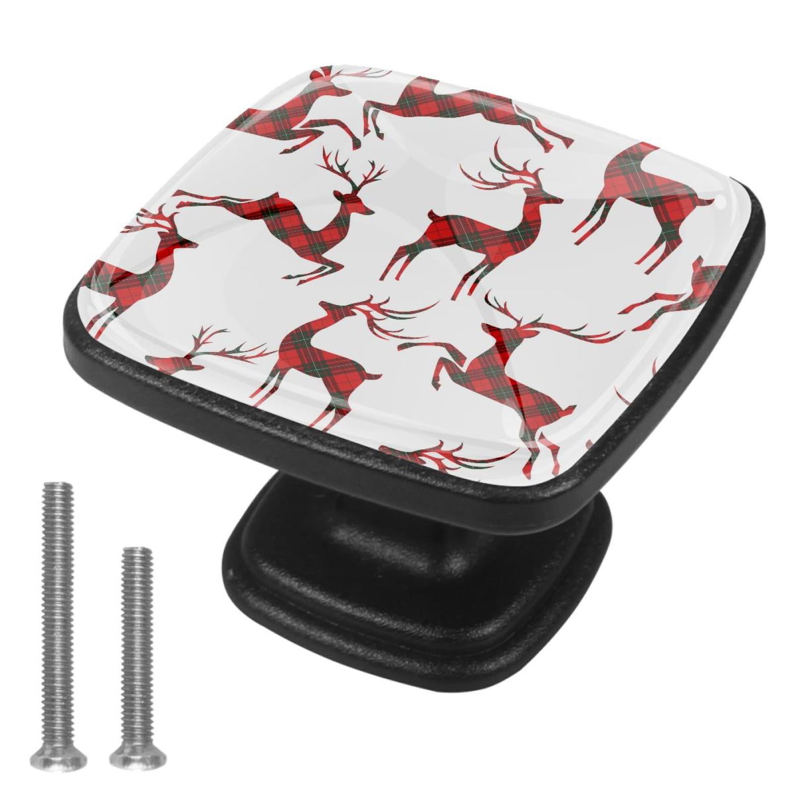 4 Pcs Cabinet Handle Drawer Pulls Black Plaid Deer Knobs with Screws ...