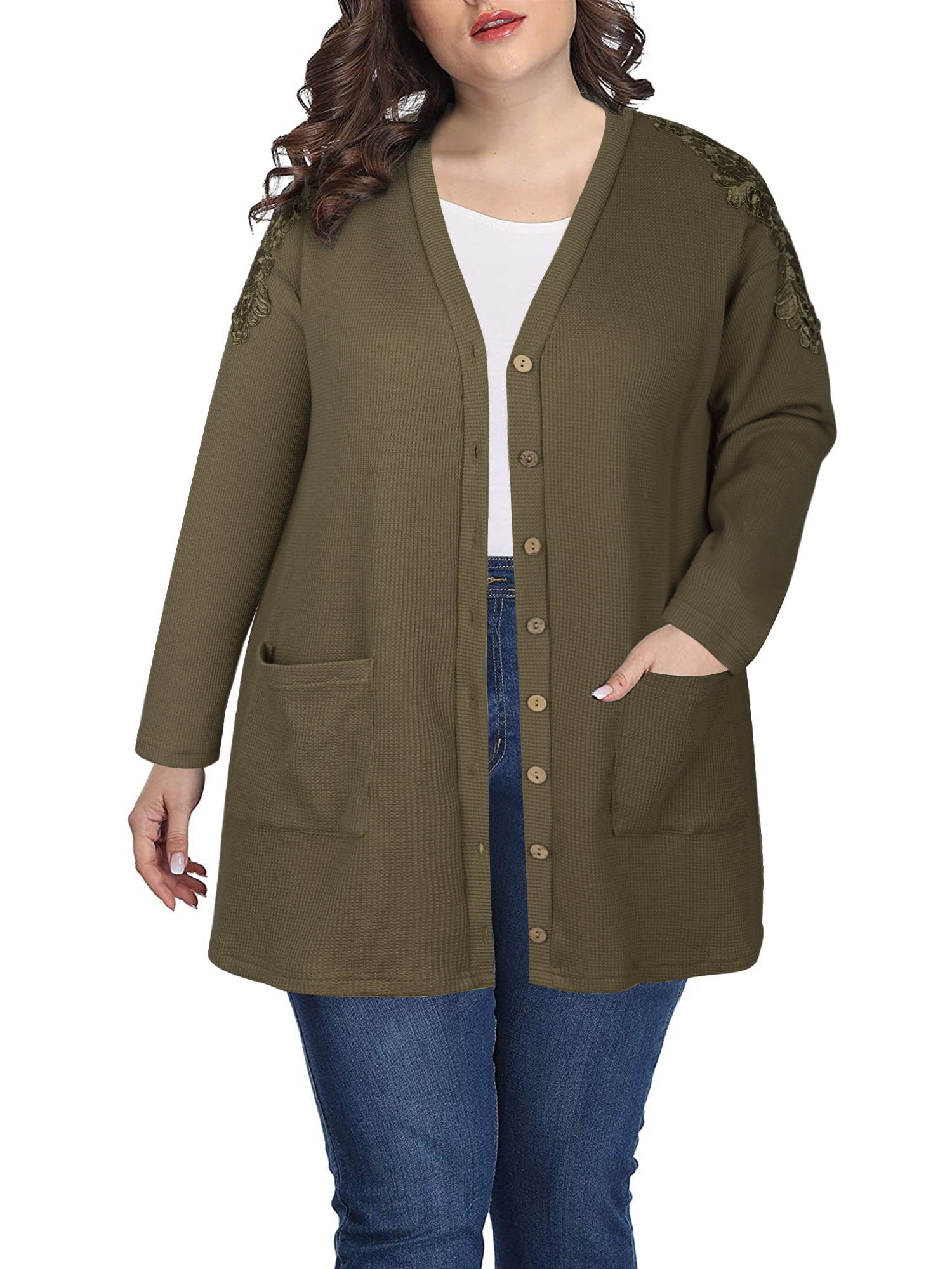 Walmart Plus Size Women's Super Soft Lightweight Waffle Knit Cardigan ...