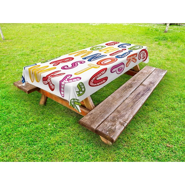Educational Outdoor Tablecloth, Hand Drawn Colorful 3D Style ABC ...