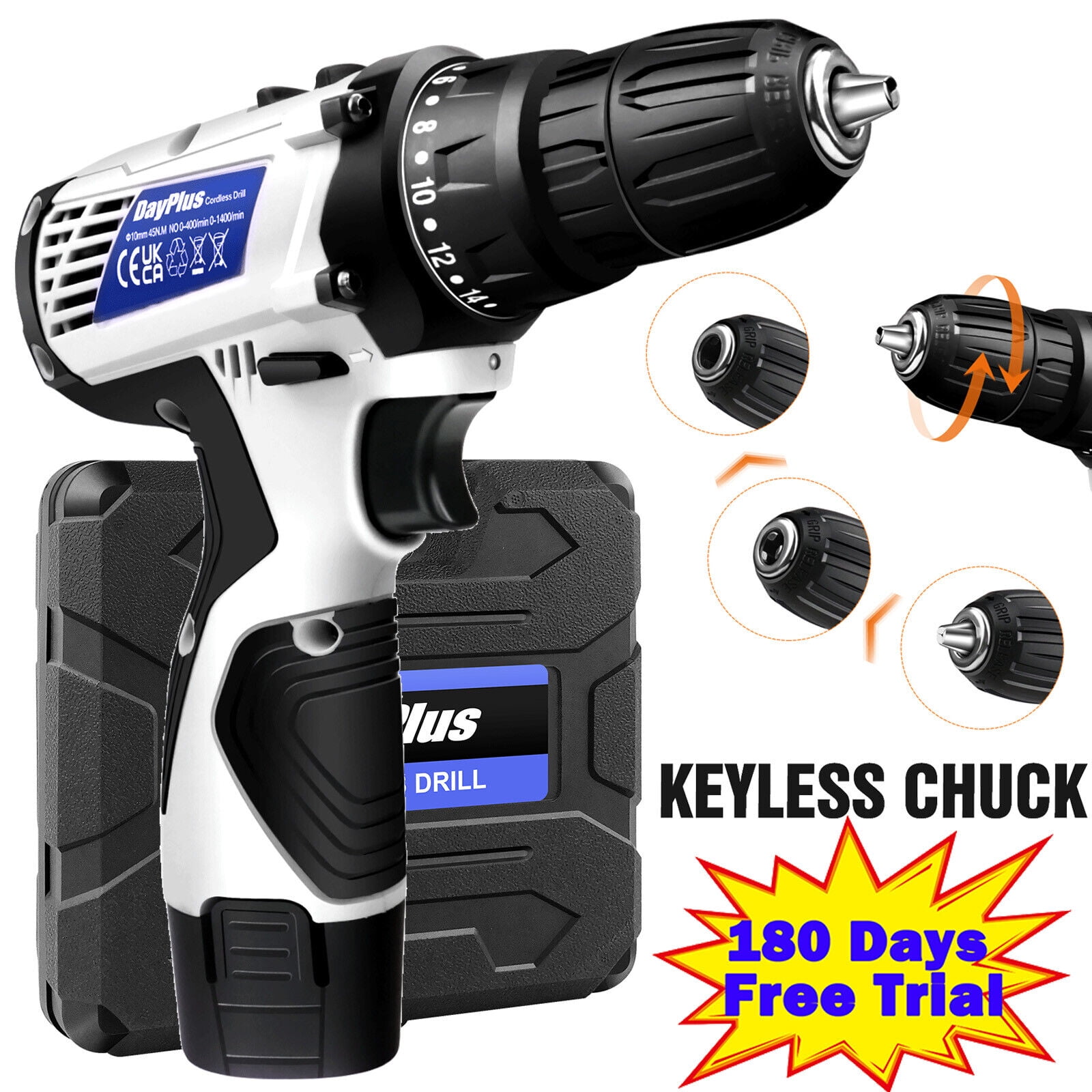 Dayplus Cordless Combi Drill Driver Set Li Ion Battery Fast Charge