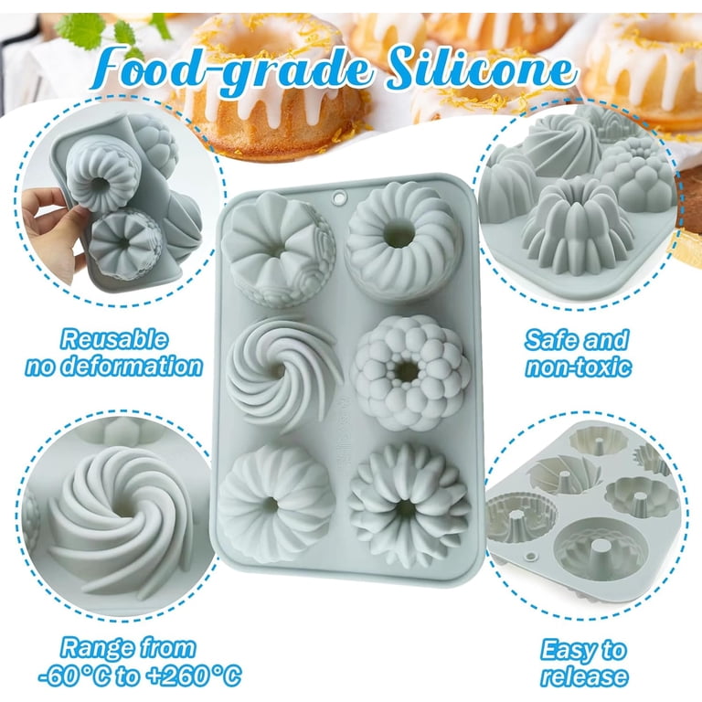 Bundt Cake Pan Nonstick 2-Pack Mini Bundt Cake Pans - 6-Cavity Silicone ...