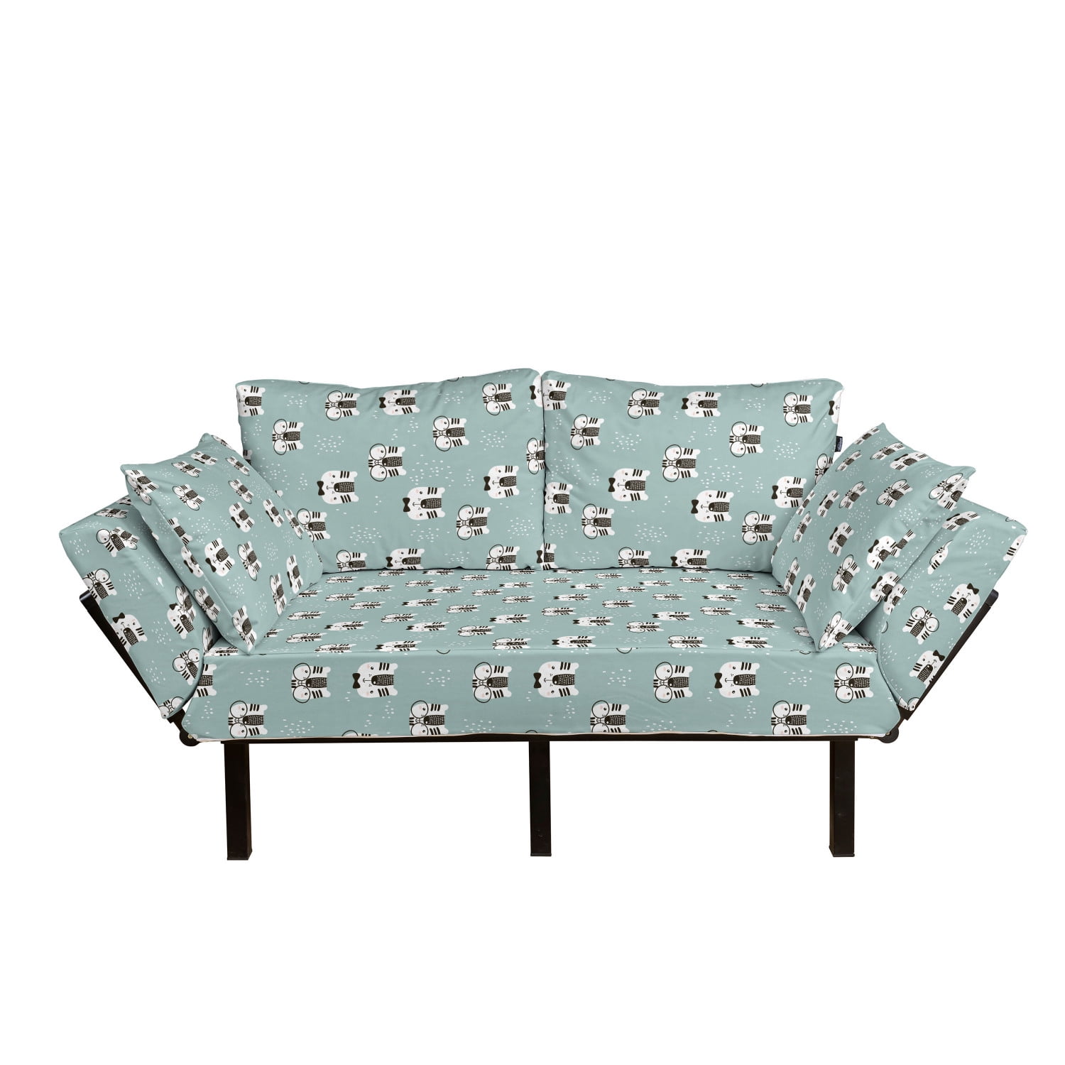 Cat Futon Couch, Kittens with Giant Glasses Sketch Style House Pet ...