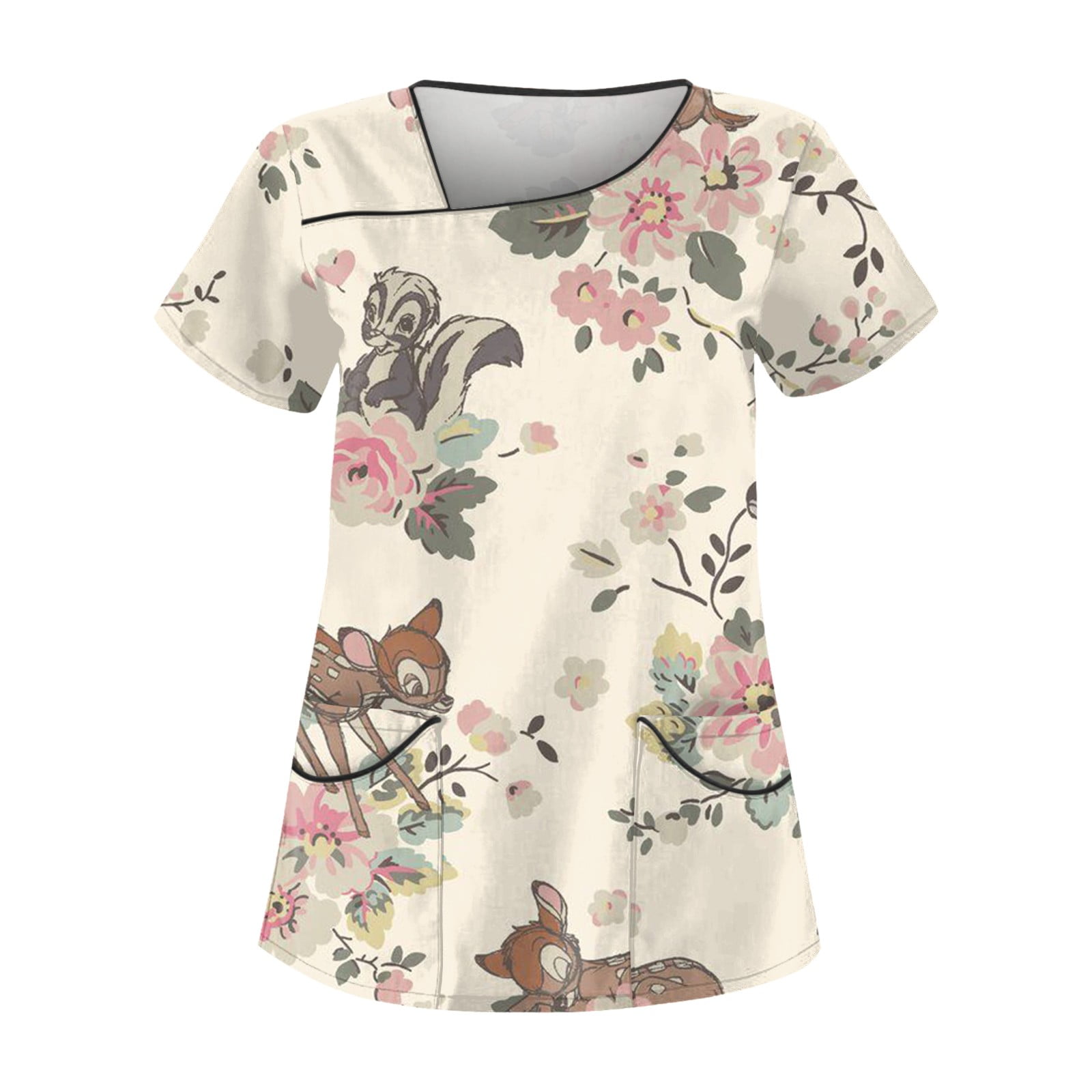 EHTMSAK Scrubs Tops for Women with Pockets Floral with Pocket with ...