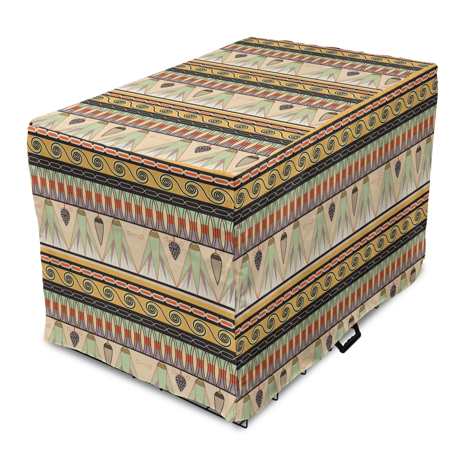 Egyptian Print Dog Crate Cover, Colorful Abstract Borders Traditional ...