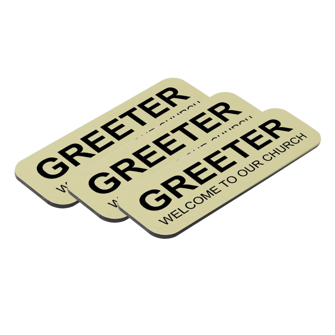 All Quality Greeter Welcome To Our Church 1 x 3" Name Tag, Brushed Gold ...