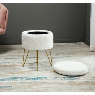 Home Round Velvet Storage Ottoman & Tray Top Coffee Table, Foot Rest ...