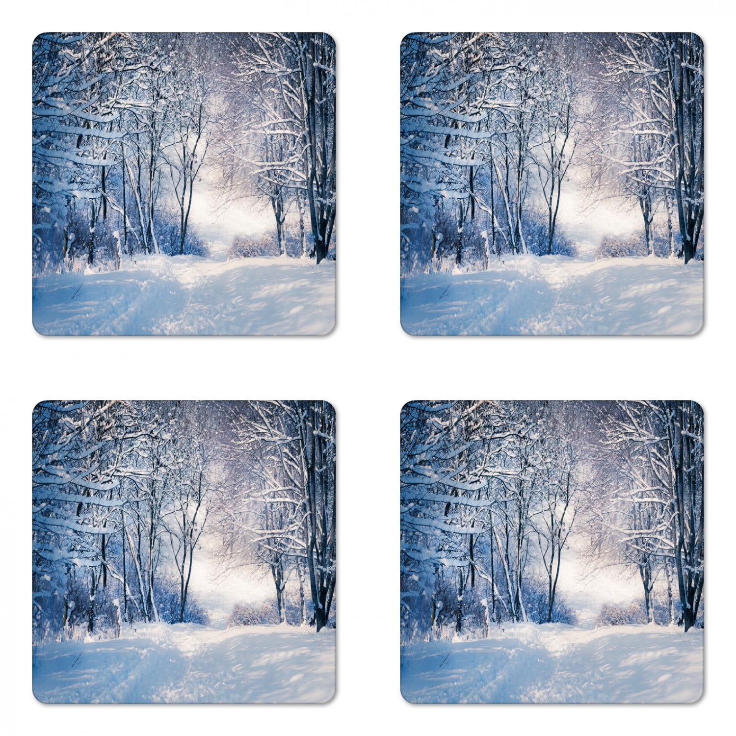 Winter Coaster Set of 4, Alley in Snowy Forest Cold Freezing Weather ...