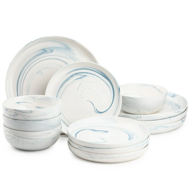 Thyme & Table Dinnerware Blue Marble Stoneware, 12 Piece Set - Walmart.com