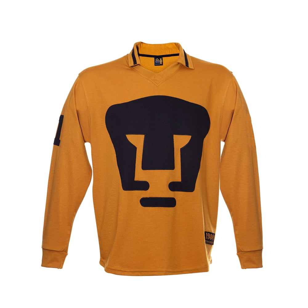 OLD SCHOOL SPORTS Pumas UNAM Jersey Pumas Retro 1980 manga larga Dorado ...