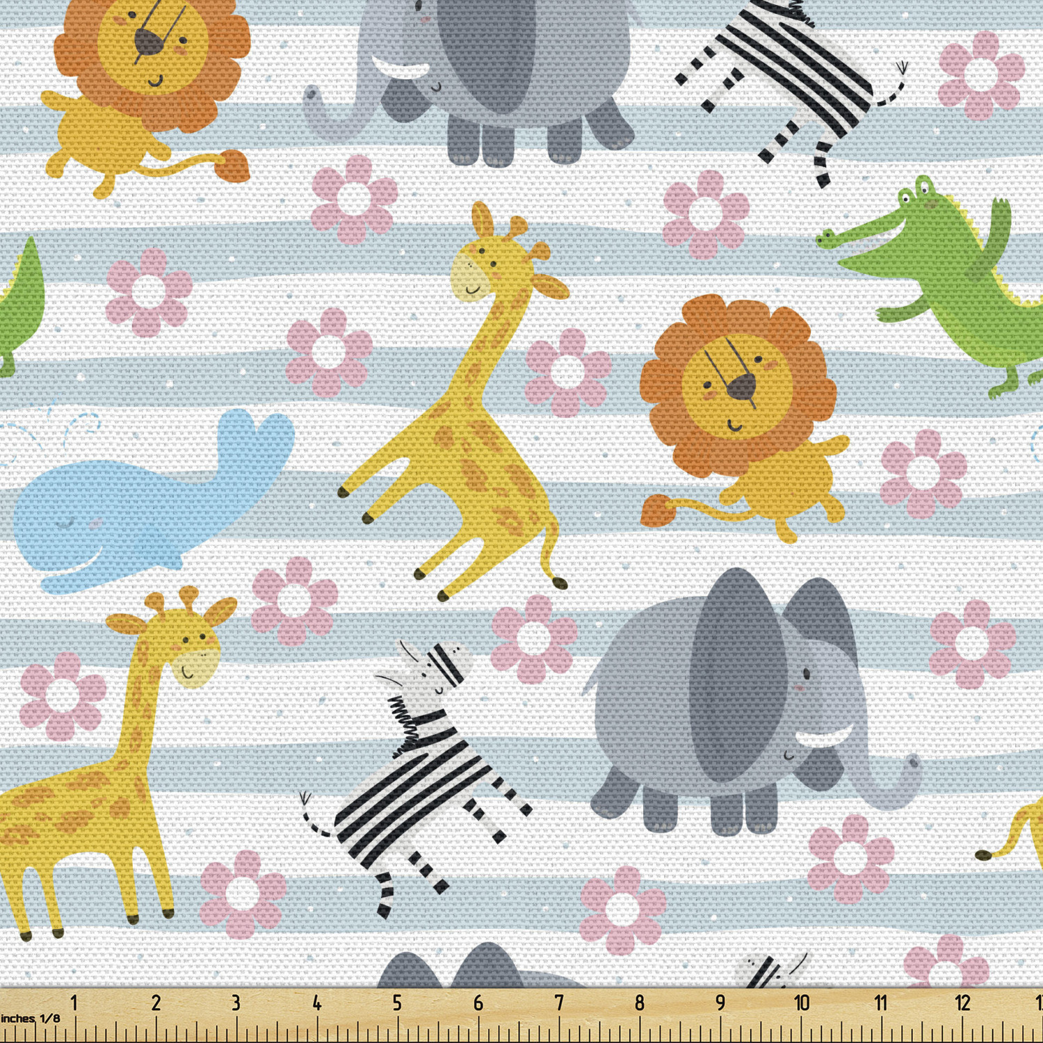 Safari Fabric by the Yard, Friendly Zoo Animals with Happy Faces ...