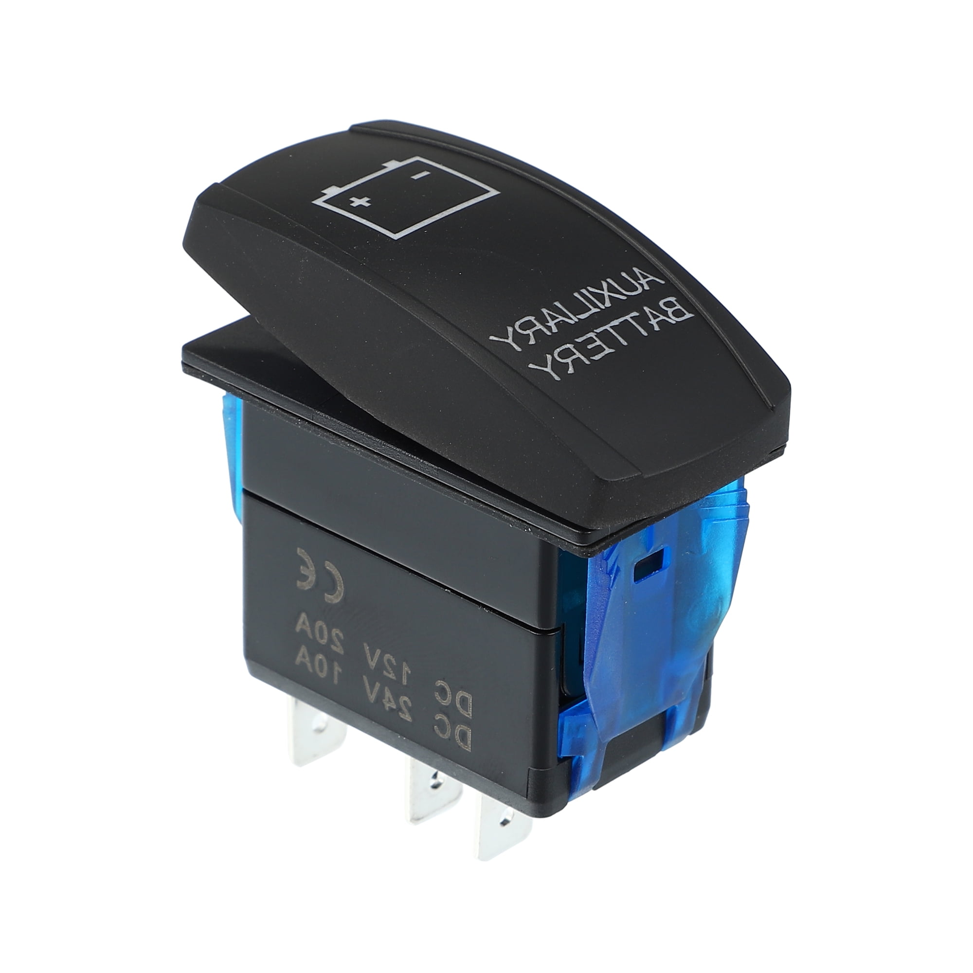 Auxiliary Battery Rocker Switch 5Pin On-Off Blue LED Light 12V/24V Switch Jumper Wires Set for ...
