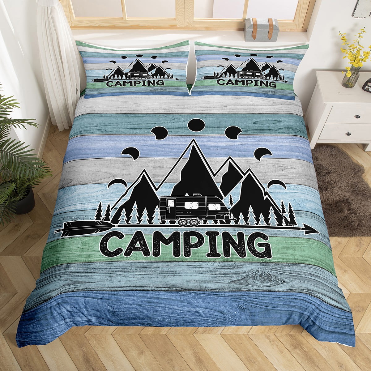 Camping Themed Bedding King for Family Boys Girls Camper Duvet Cover ...