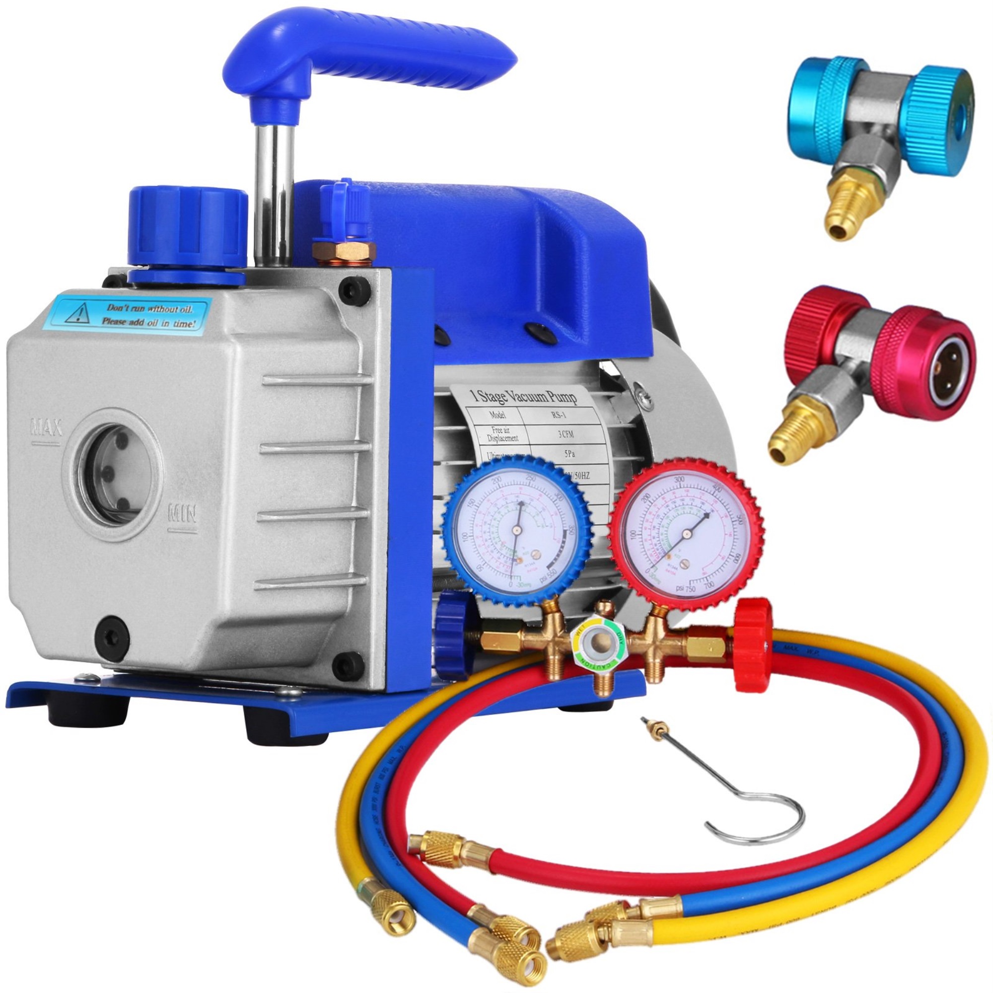 Vevor 3cfm Air Vacuum Pump Hvac A c Refrigeration Kit Ac Manifold Gauge