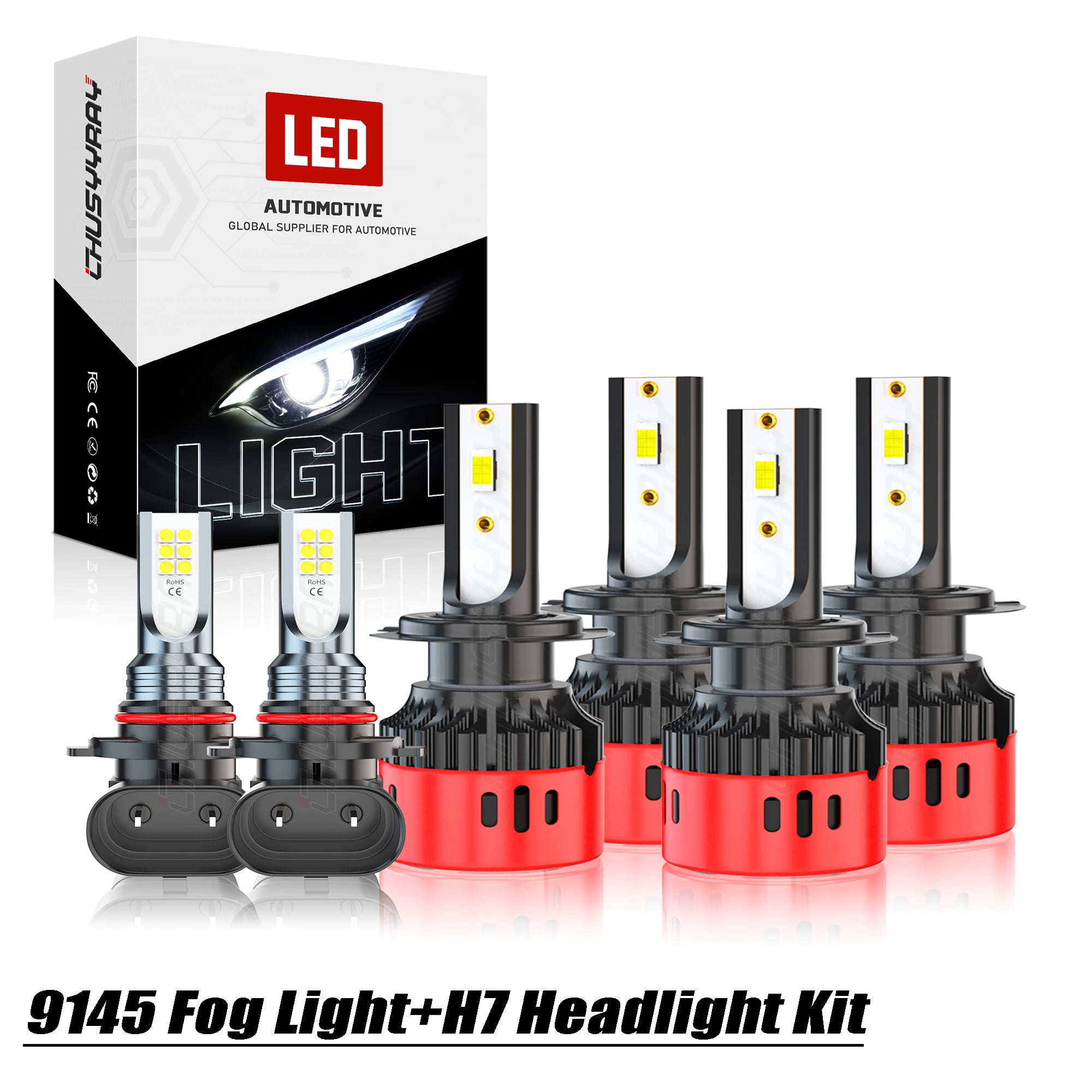 6pcs LED Headlights Kit H7 High Beam H7 Low Beam + 9005/9145 Fog Light ...