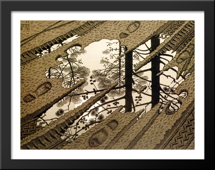 Puddle 36x28 Large Black Wood Framed Print Art by M.C. Escher - Walmart.com