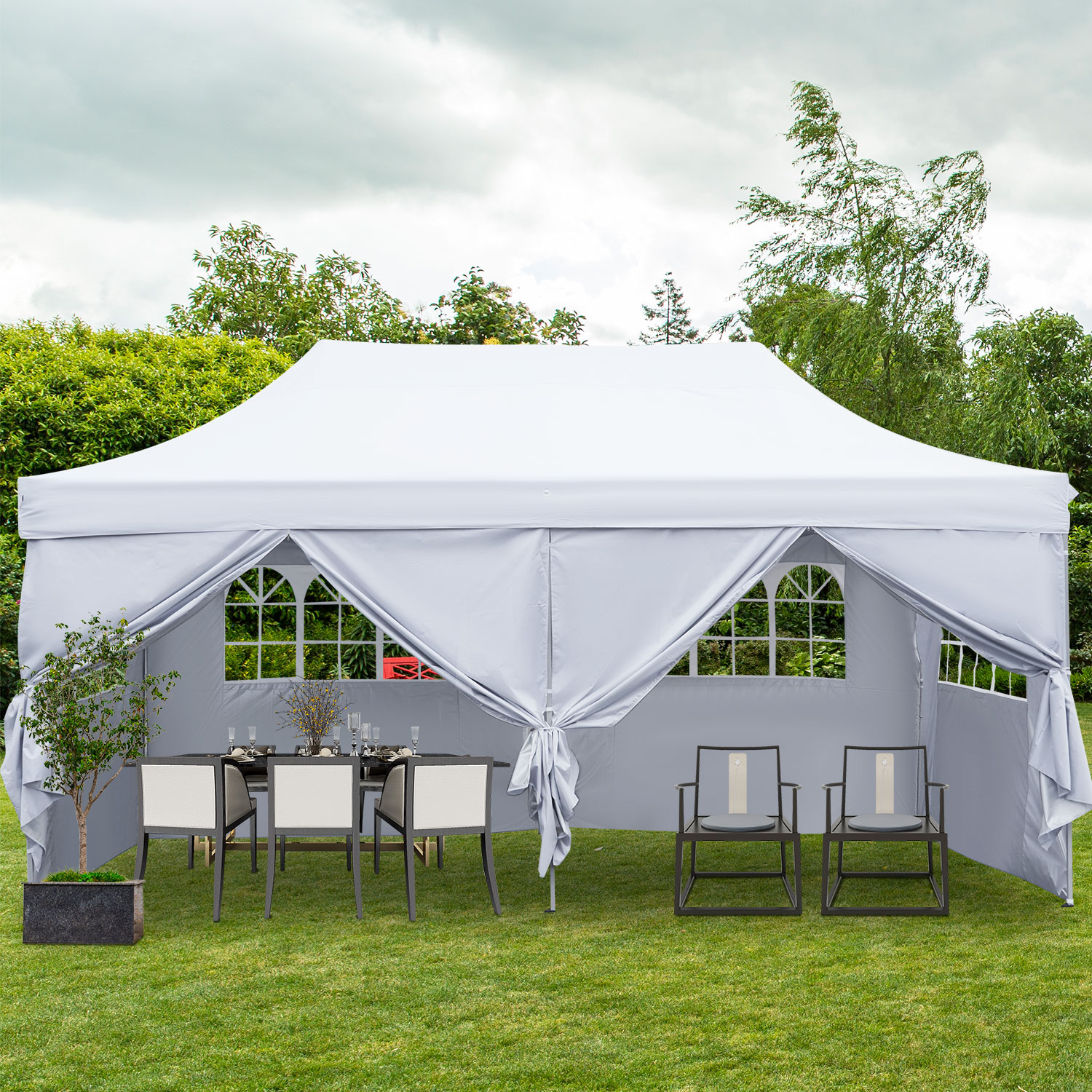 Outdoor Basic 10 X 20 Pop Up Instant Canopies Tent With 6 Removable