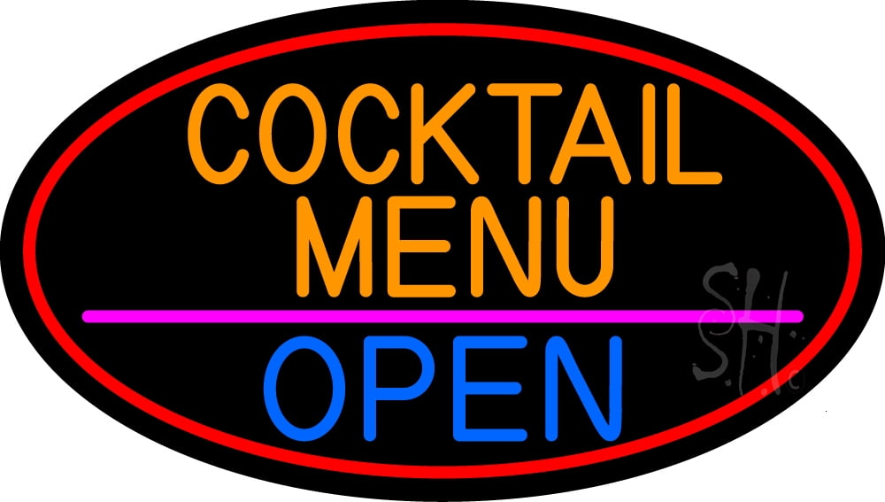 Cocktail Menu Open Oval With Red Border LED Neon Sign 20 x 37 - inches ...