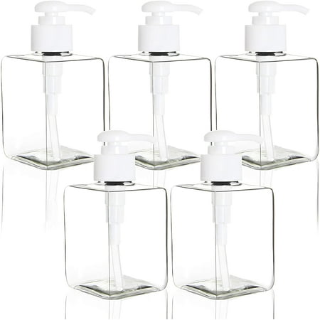 5 Pack Clear Plastic Square Pump Bottles, Refillable Plastic Pump ...
