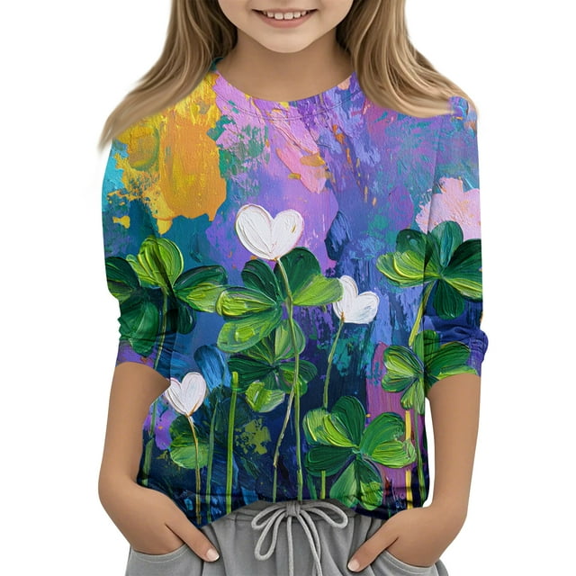 Hauts pour Adolescents Imprimé Saint-Patrick Col Rond Manches Trois ...