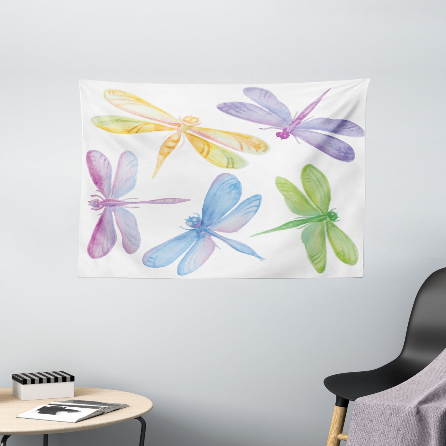 Dragonfly Tapestry, Colorful Watercolor Winged Bugs Children Kids ...