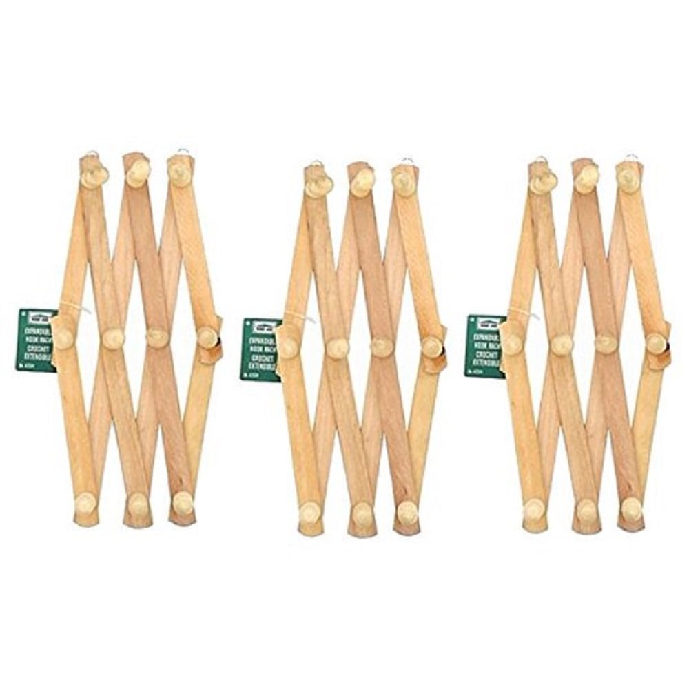 Lot of 3 - Home-Aide Expandable Hook Wood Wall Peg Rack - Wooden ...