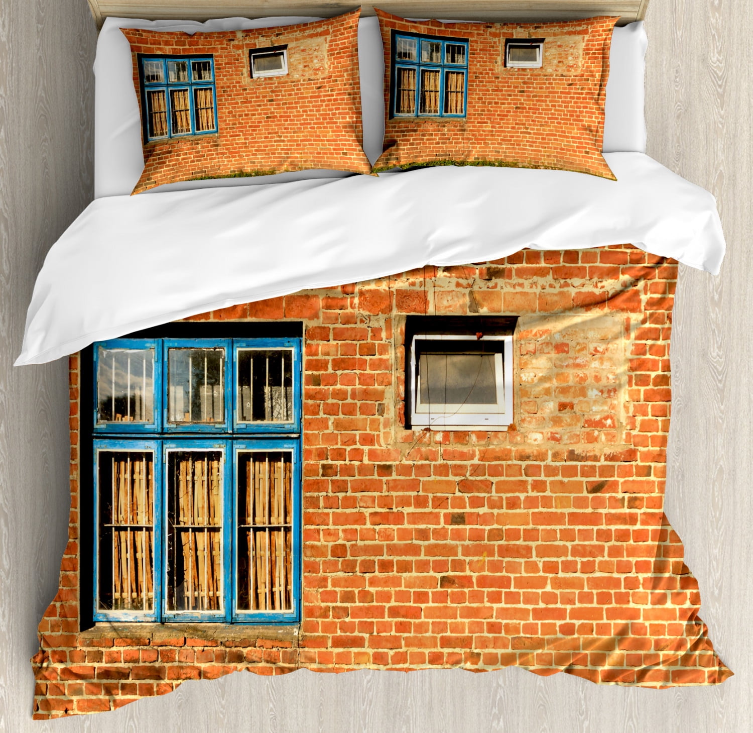Industrial Duvet Cover Set Queen Size, Discarded Ruin with Old Windows ...