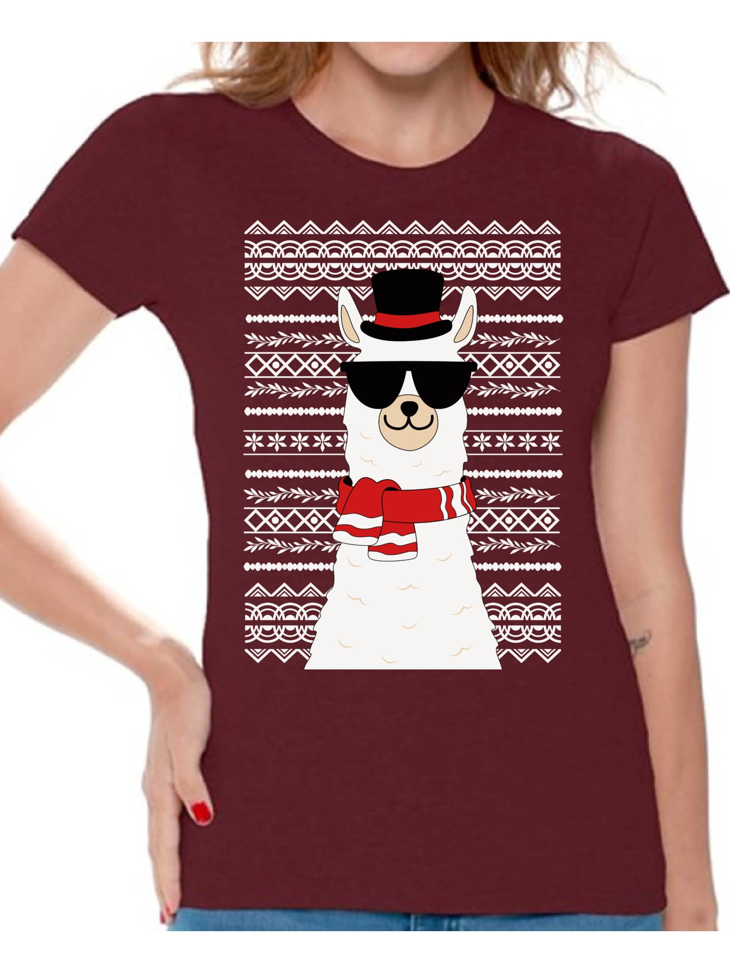 Awkward Styles Ugly Xmas Shirts for Women Christmas Llama T-Shirt ...