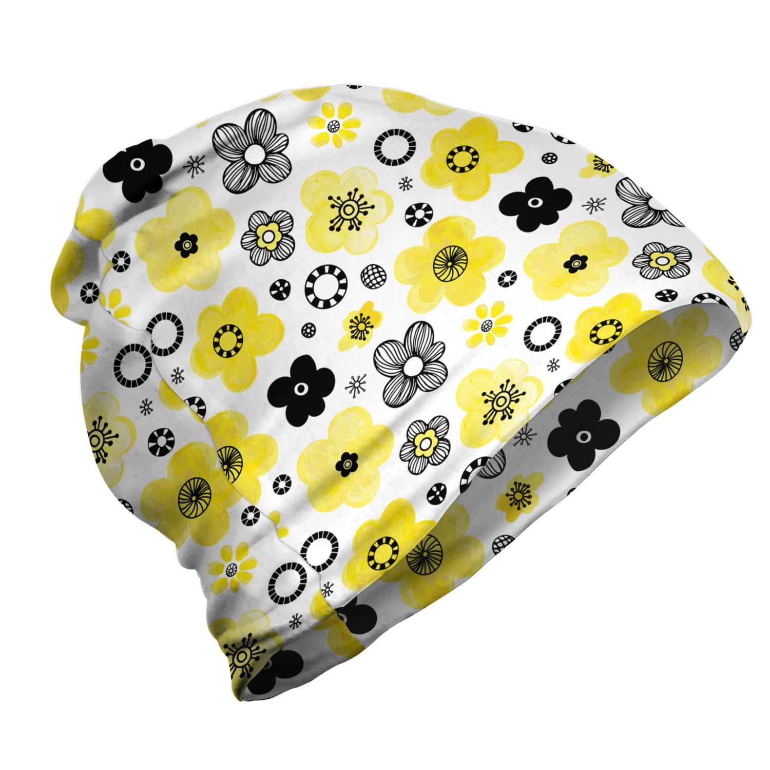 Floral Unisex Beanie, Bicolour Spring Flowers, Hiking Outdoors, Yellow ...