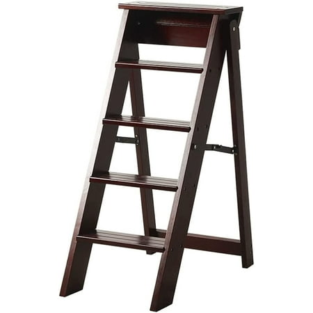 Step ladders Foldable 5 Step Ladder White Wooden Ladder with Anti Slip ...