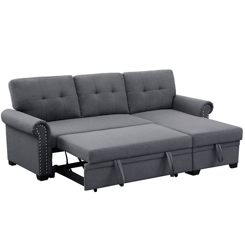 Alexent Reversible Fabric Sleeper Sofa with Storage Chaise in Dark Gray ...