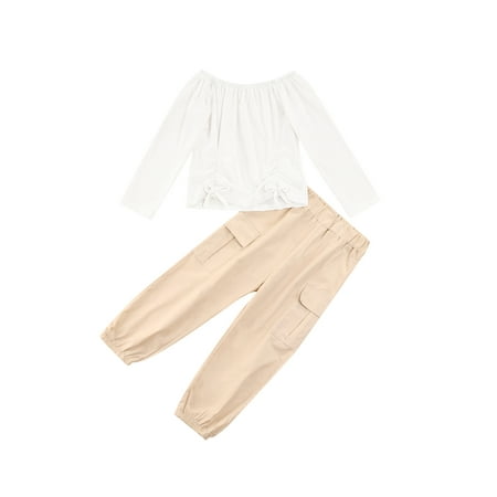 Pudcoco Girls Clothes Set, Off-the-shoulder Long Sleeve Tops and Cargo ...