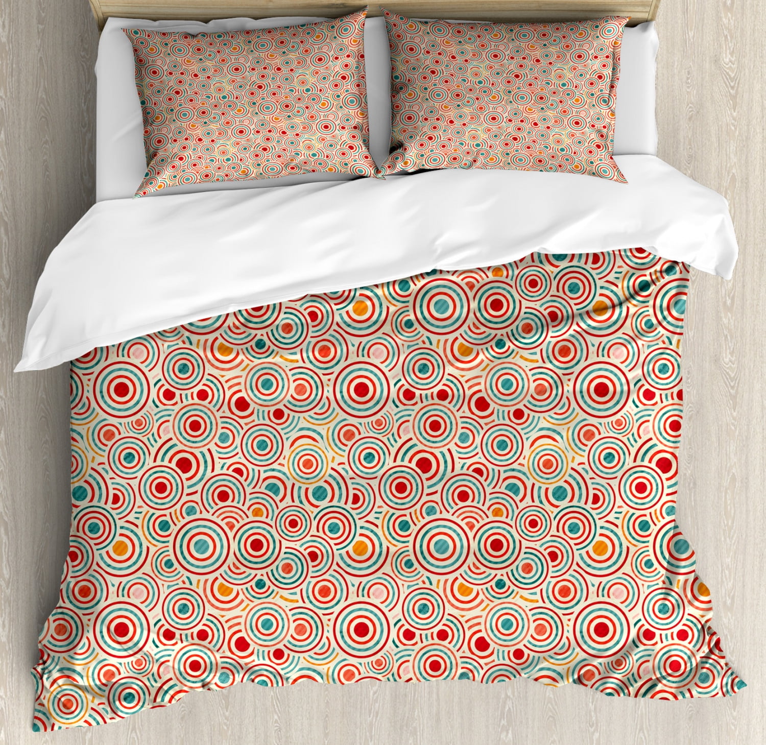 Geometric King Size Duvet Cover Set, Bullseye Circles Colorful Shapes ...