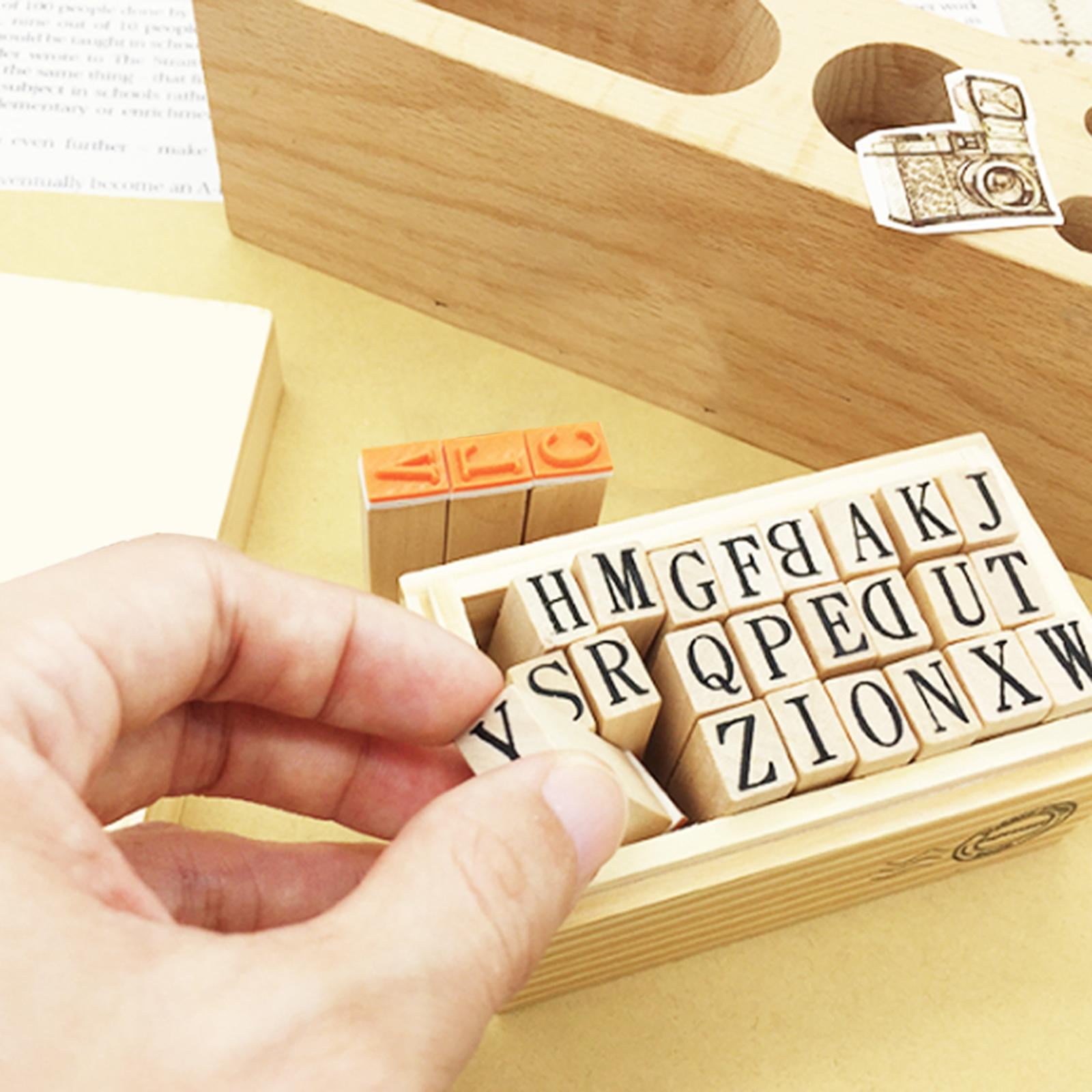 Wooden Stamps Album Rubber Stamp Multipurpose with Box 26 Letter ...