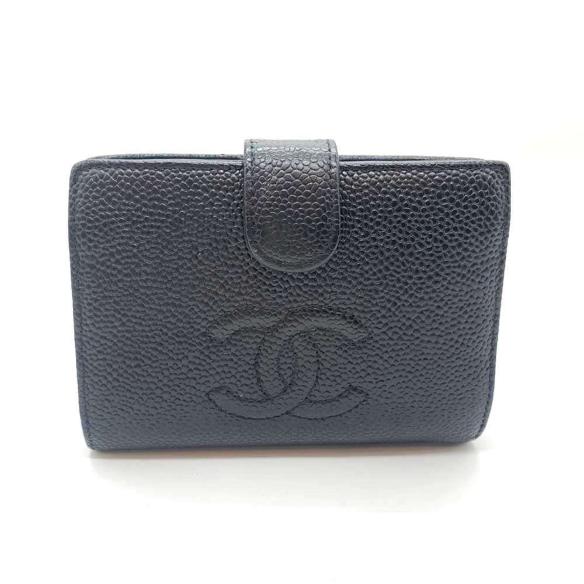 Pre-Owned Chanel Bi-fold Mini Wallet Black Coco Mark Women's Caviar ...