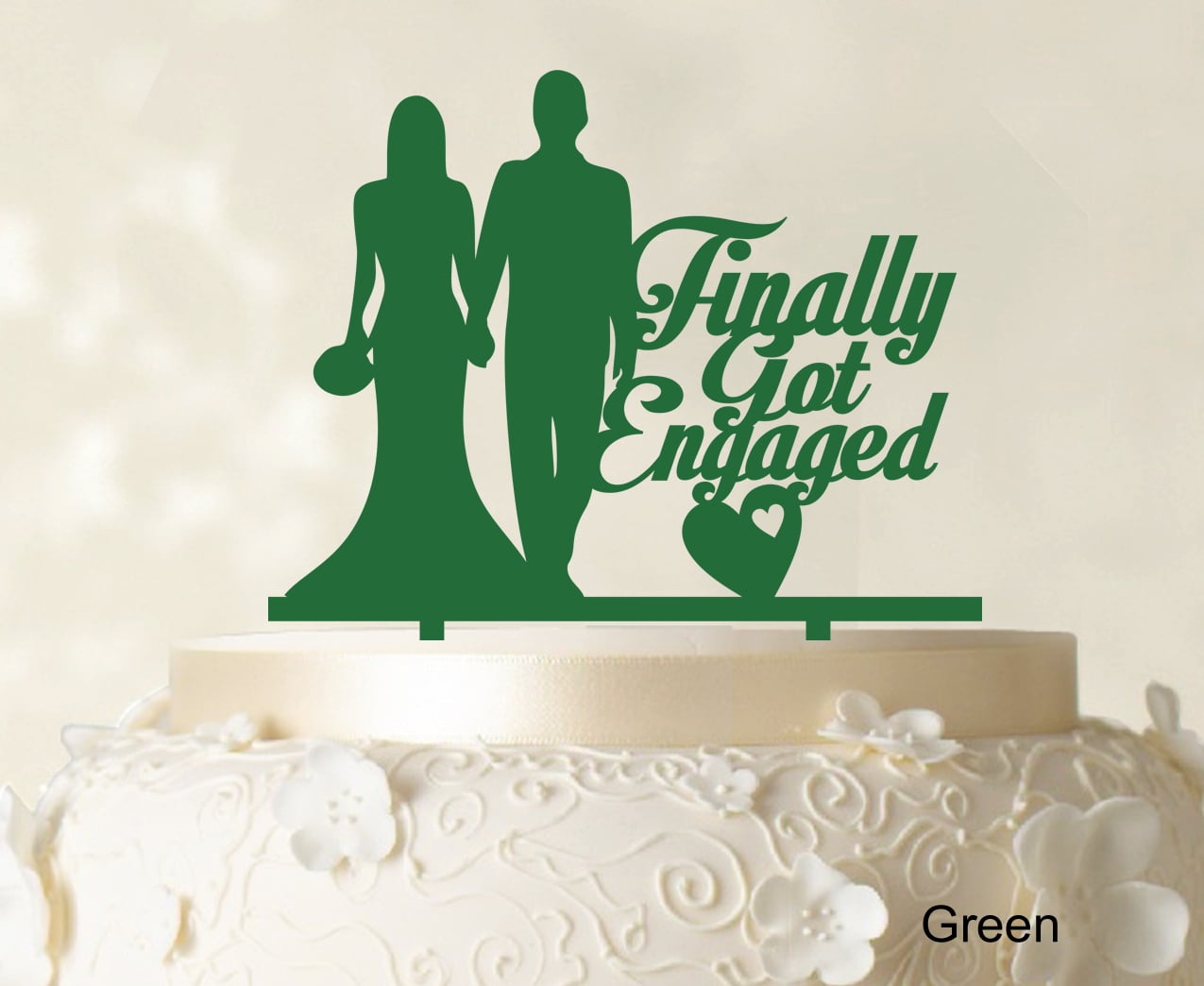 """Finally Got Engaged"" Wedding Cake Topper Green Cake Topper Color ...